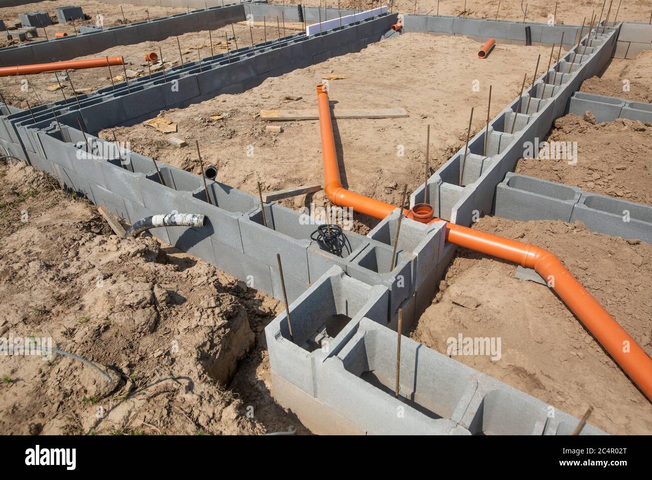 Foundations of the house, unfinished bungalow, rough construction ...