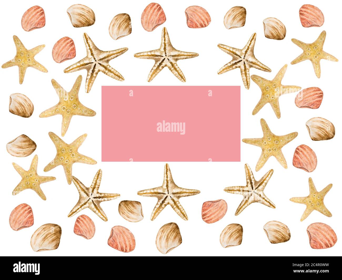 Drawing starfish and shells. Beautiful card. Close-up Stock Photo - Alamy
