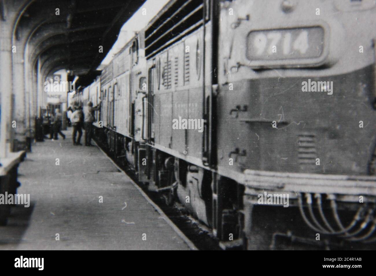 Fine 70s vintage black and white photography of a train at the train ...
