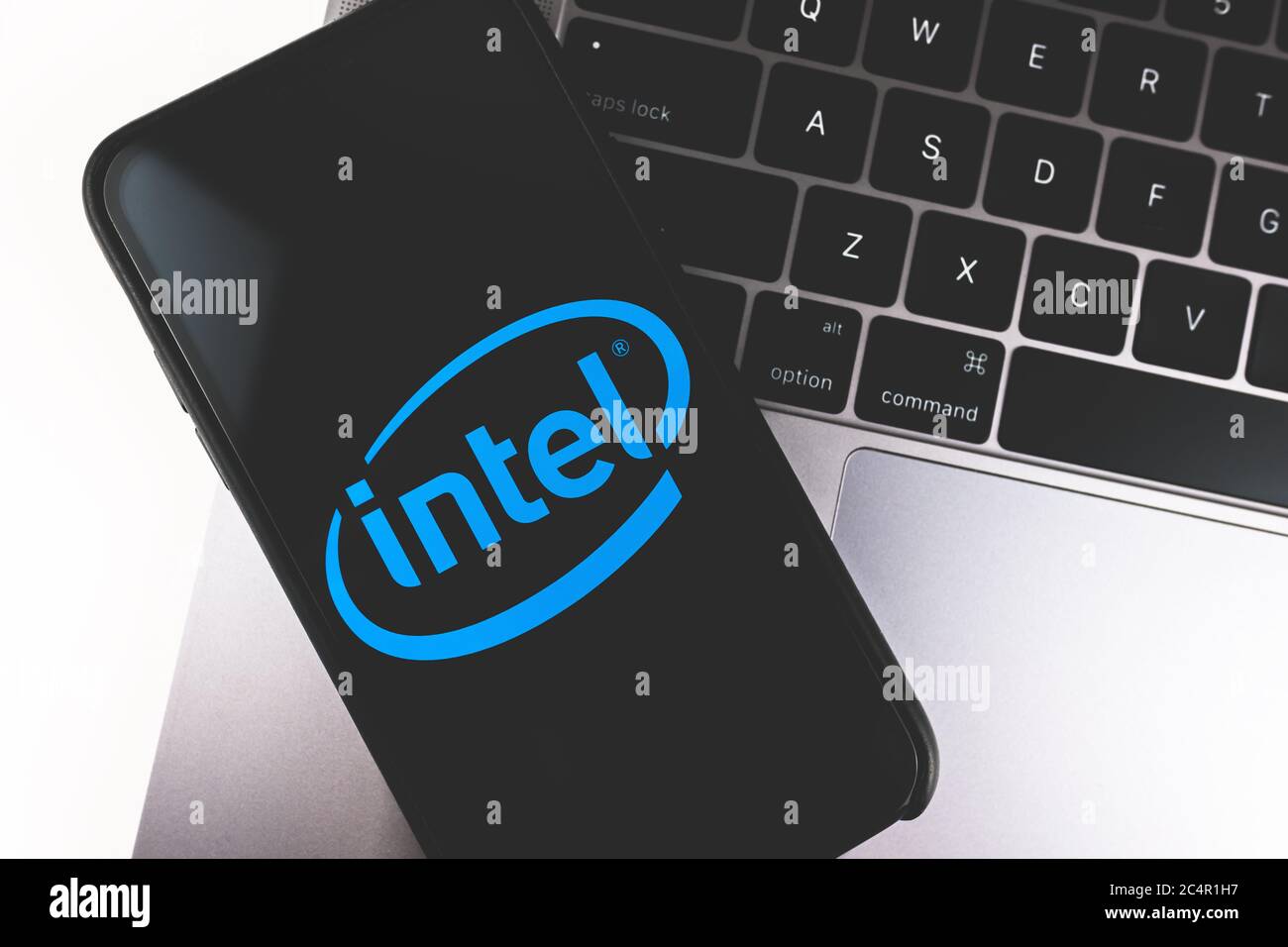 Smartphone with Intel logo on the screen Stock Photo - Alamy