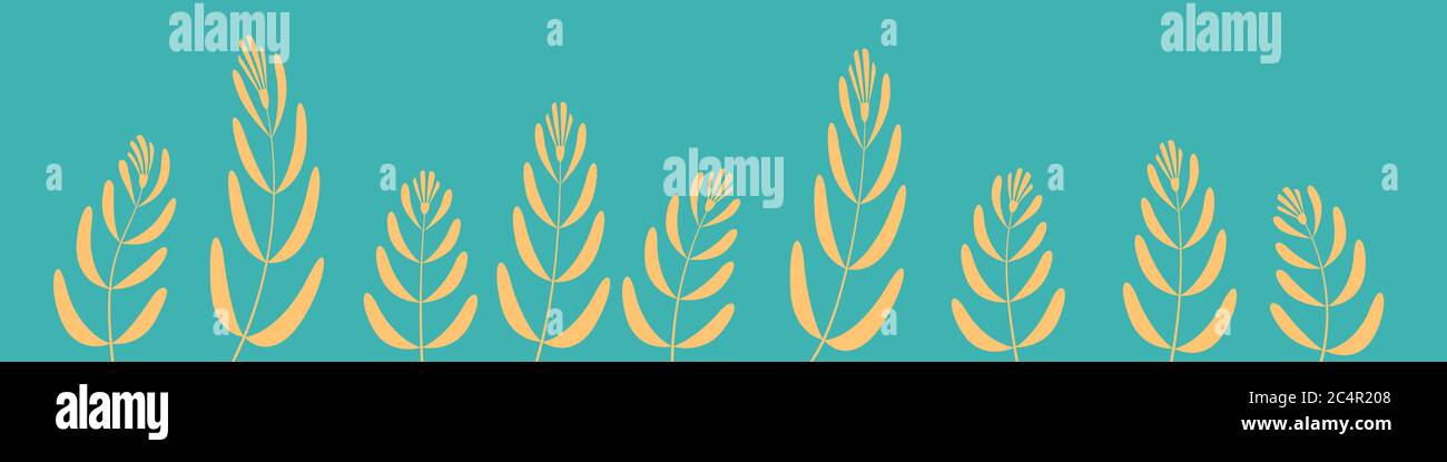 Abstract floral web banner. Yellow plants on blue background. Vector ...