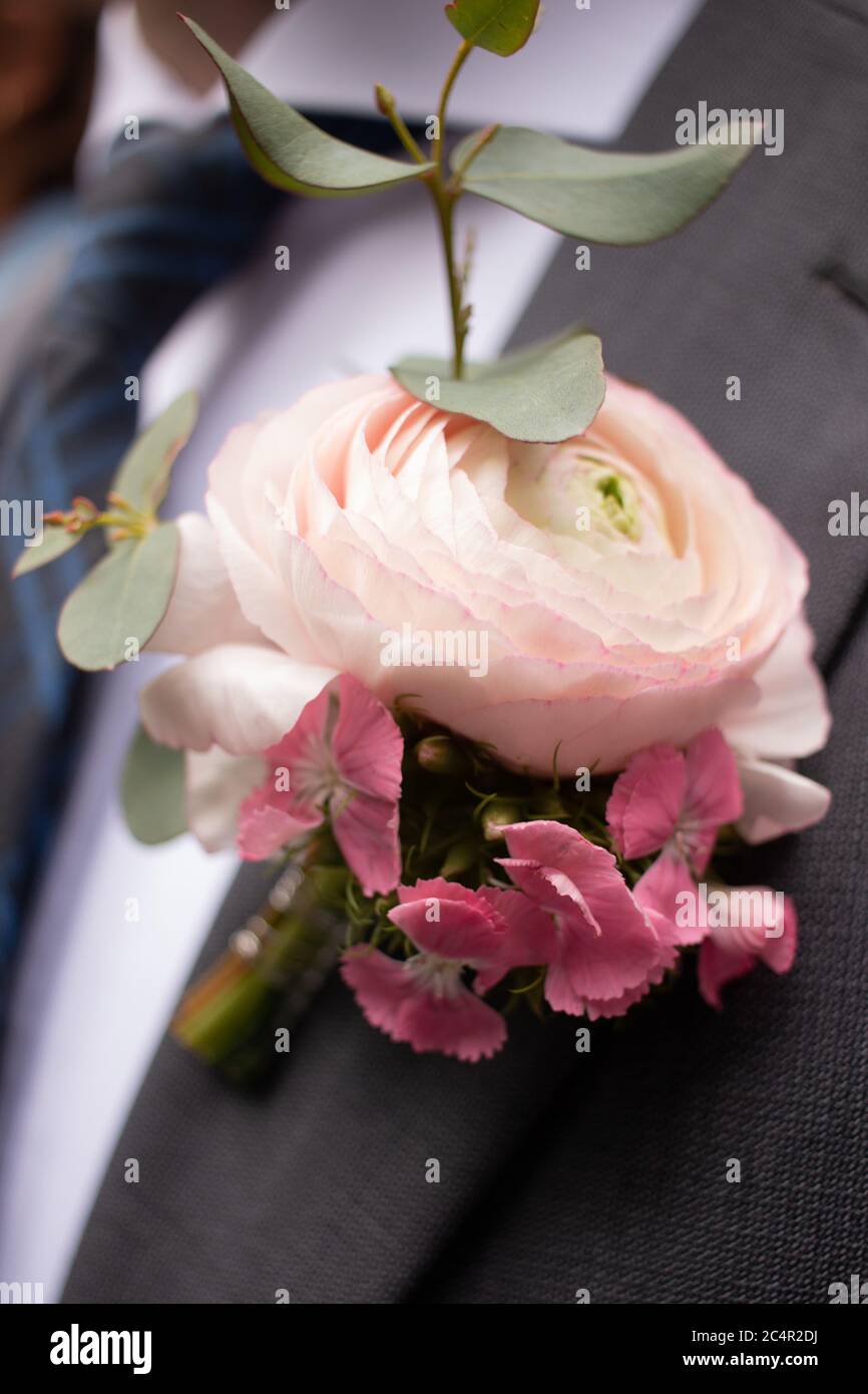 Boutonniere wedding rose flower man jacket sticker batch Stock Photo ...