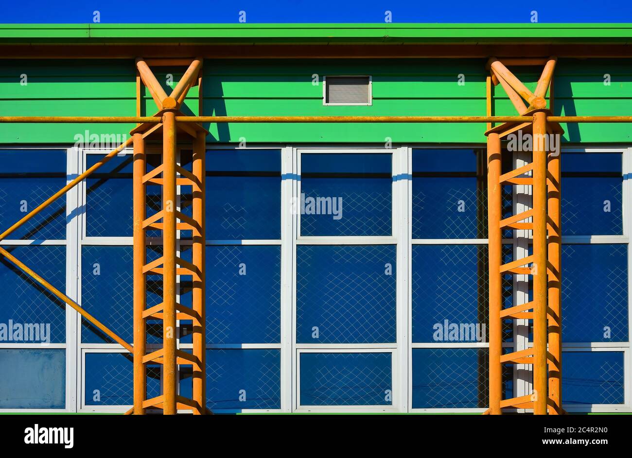 Colorful facade building architecture . Metal structure in front Stock ...