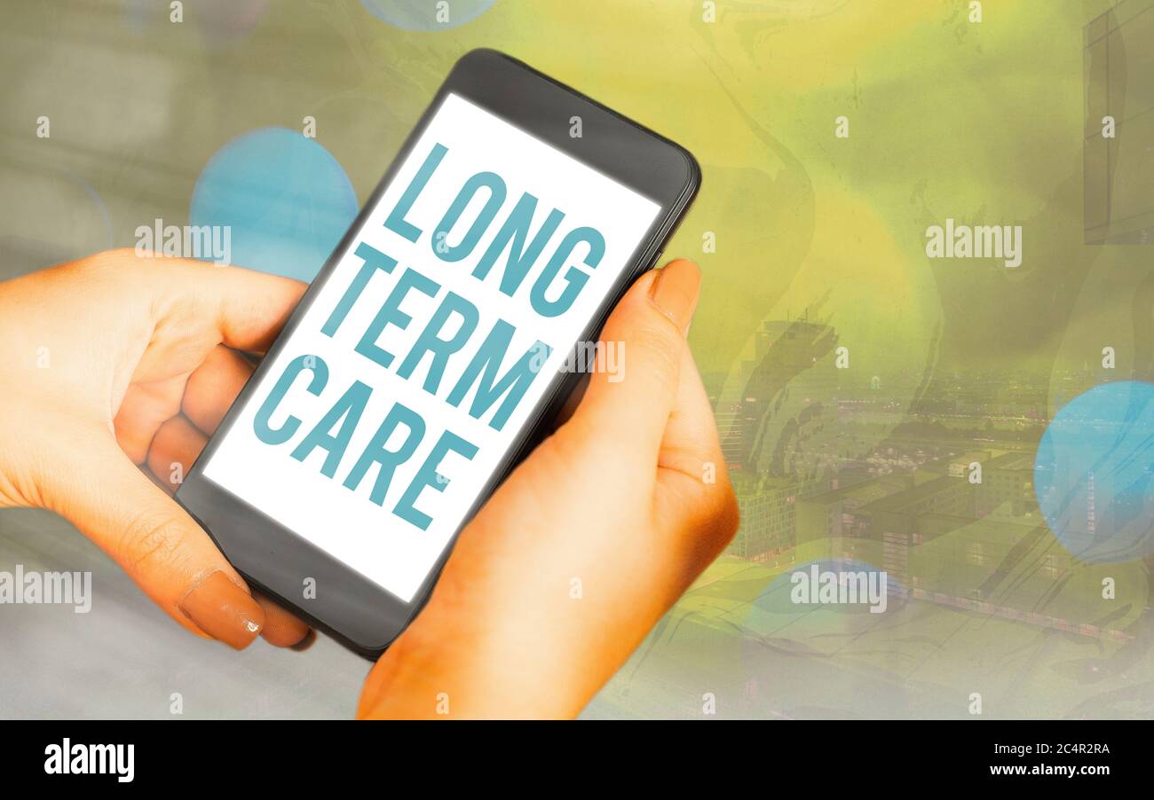Handwriting text Long Term Care. Conceptual photo assistance with the ...