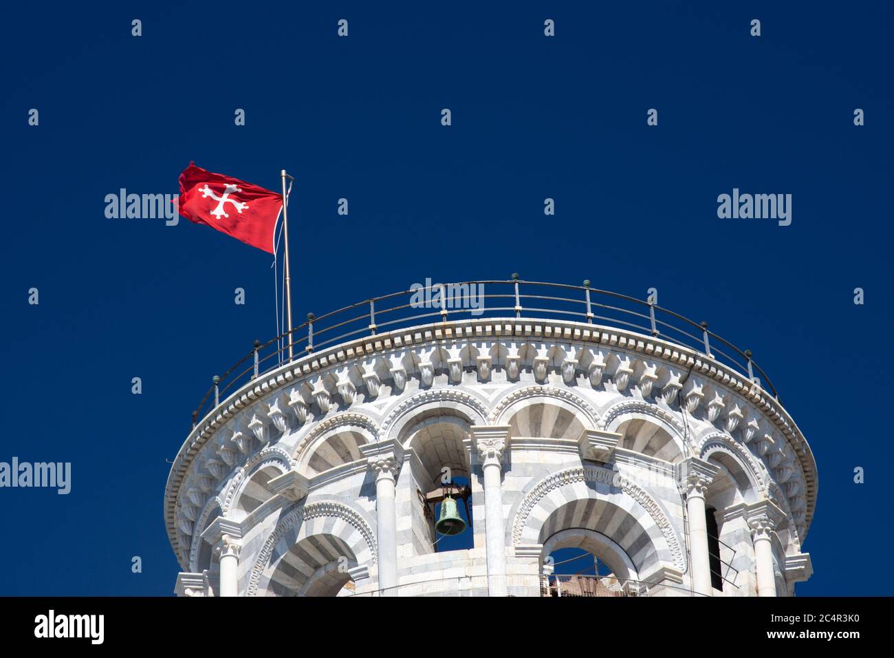 The flag of Pisa trembling at the top of The Leaning Tower of Pisa ...