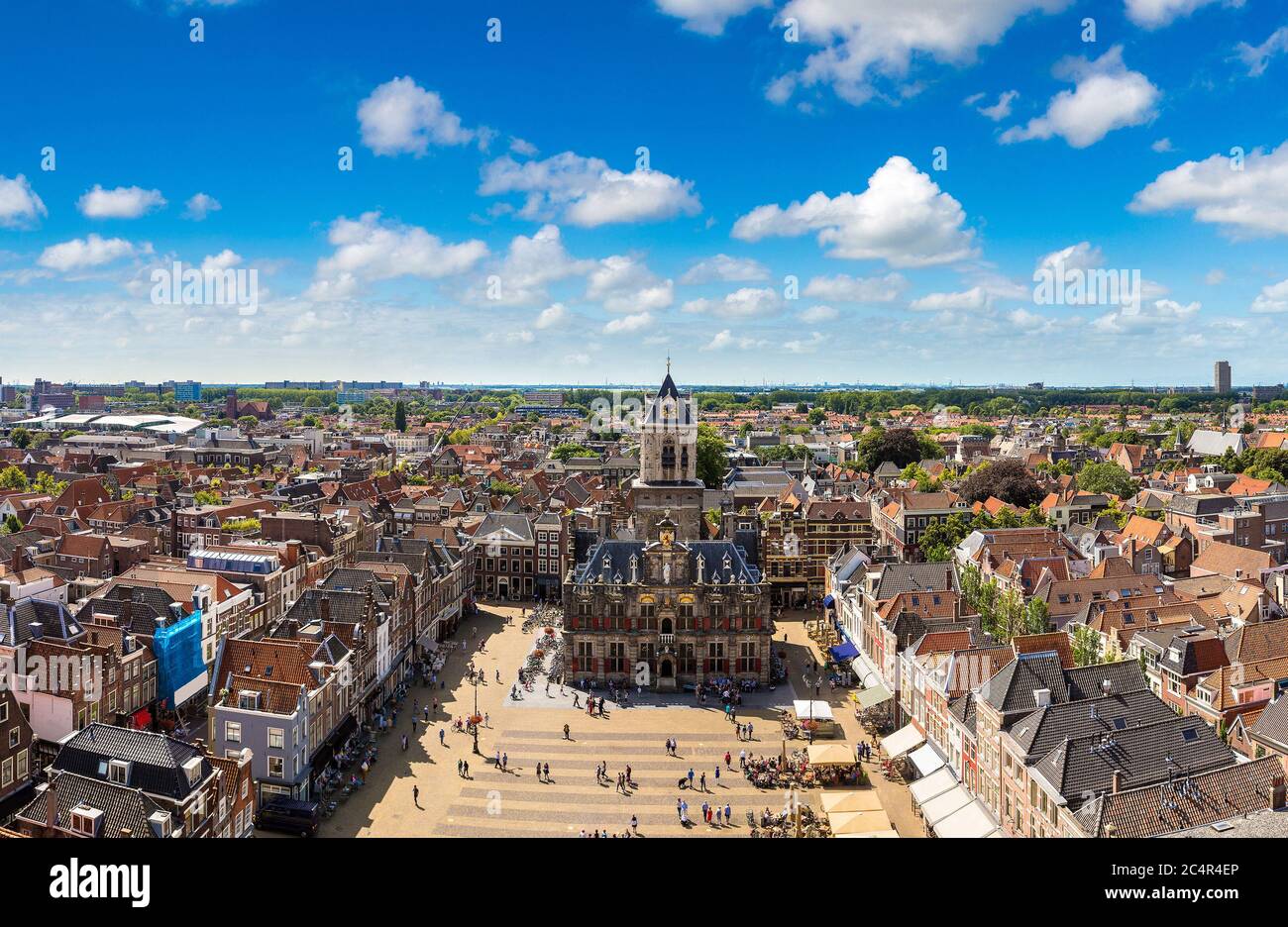 Panoramic aerial view of Delft in a beautiful summer day, The ...