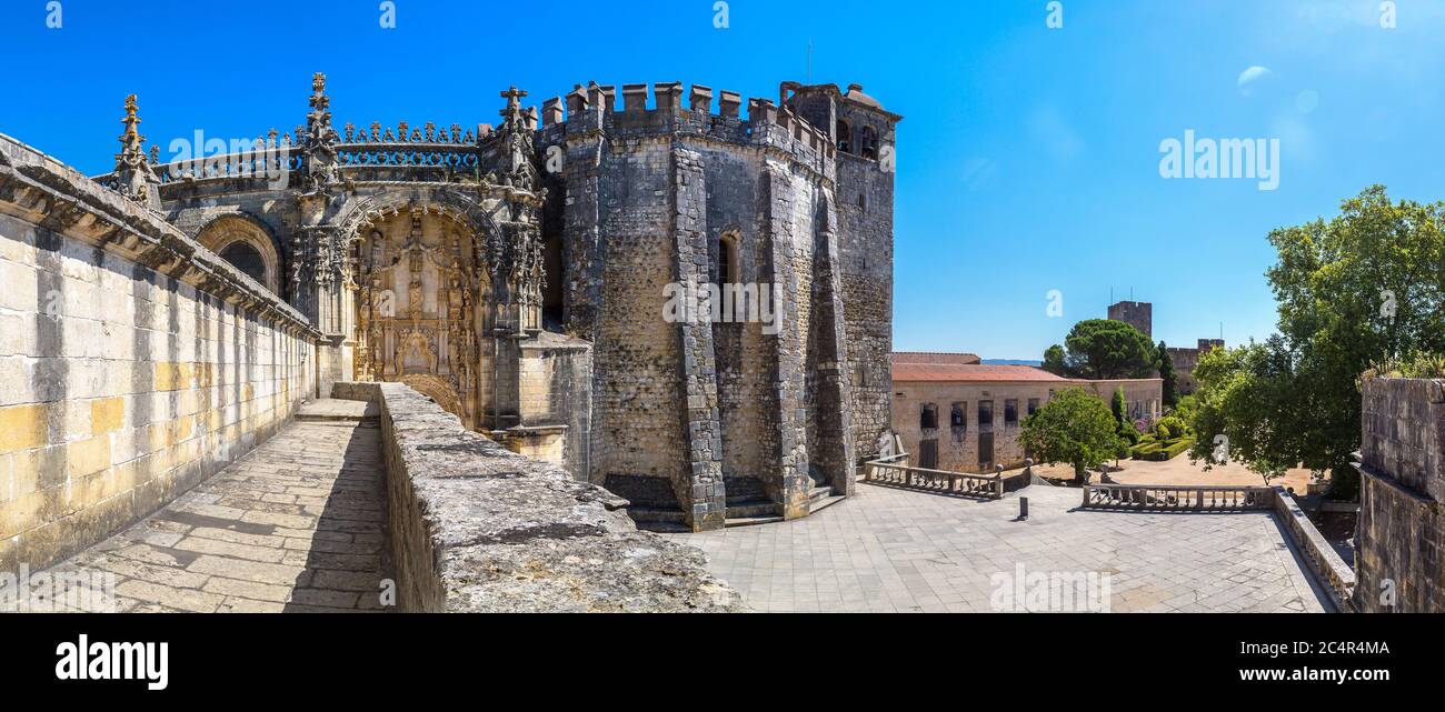 Central square of the inside medieval Templar castle in Tomar in a ...