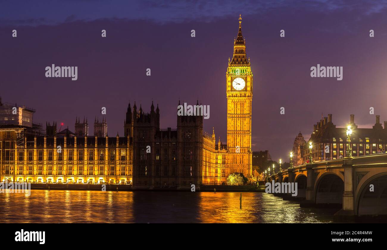 The Big Ben, the Houses of Parliament and Westminster bridge in London ...