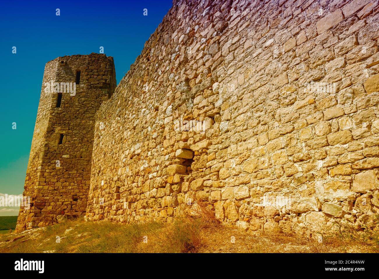 brick and stone fortress positioned on a high hill Stock Photo - Alamy