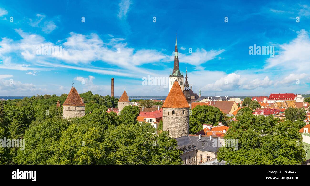 Aerial View of Tallinn Old Town in a beautiful summer day, Estonia ...