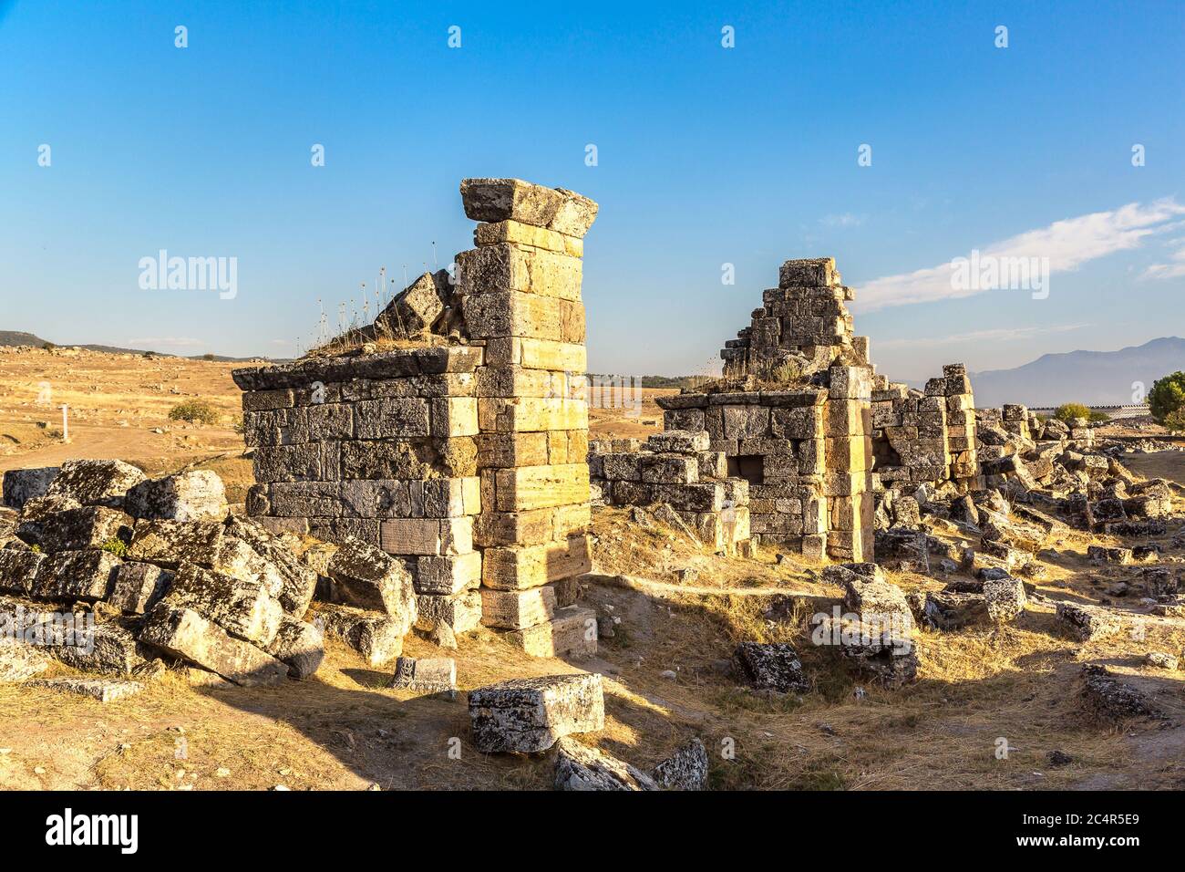 Ruins of the ancient city Hierapolis in Pamukkale, Turkey in a beautiful summer day Stock Photo ...