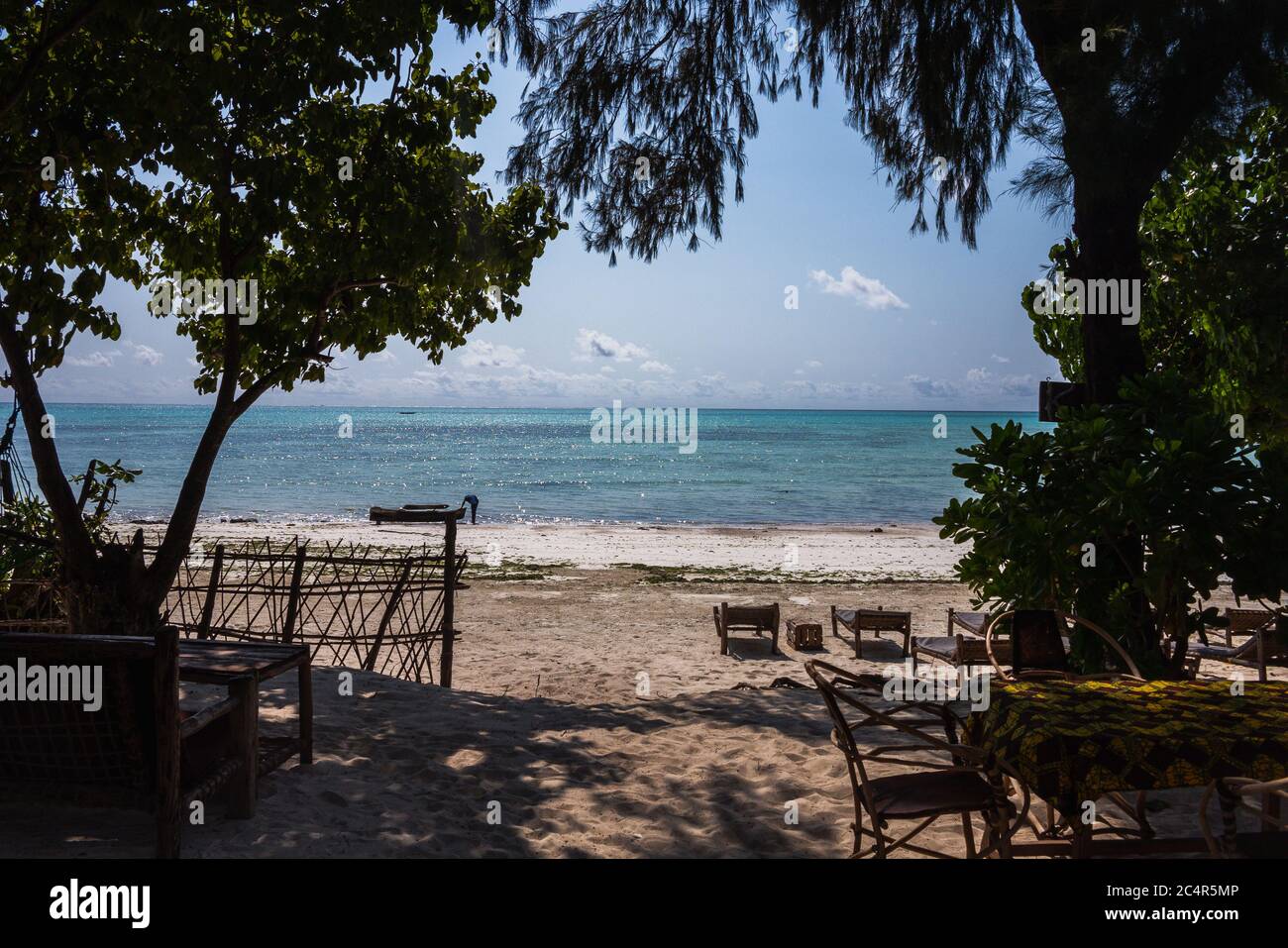 Beachfront cafe in Jambiani overlooking the Indian Ocean in Zanzibar ...