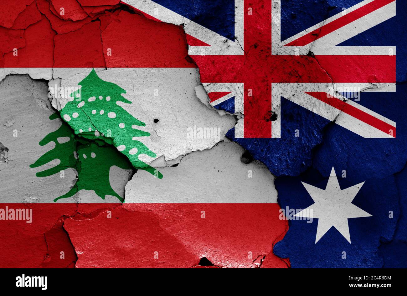 flags of Lebanon and Australia painted on cracked wall Stock Photo - Alamy