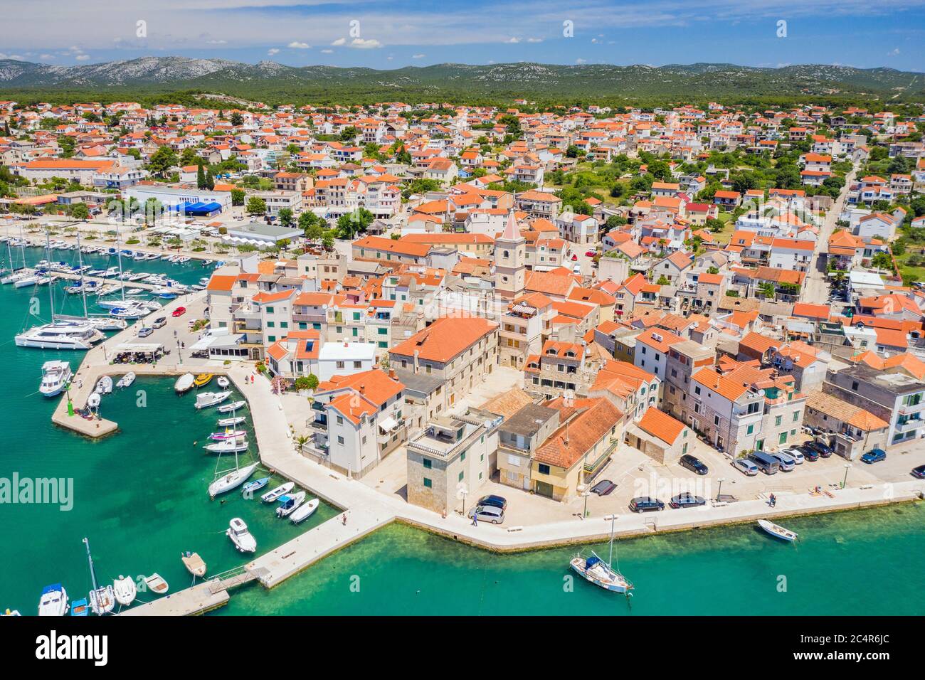Croatia, Adriatic coastline, coastal town of Pirovac, waterfront view ...