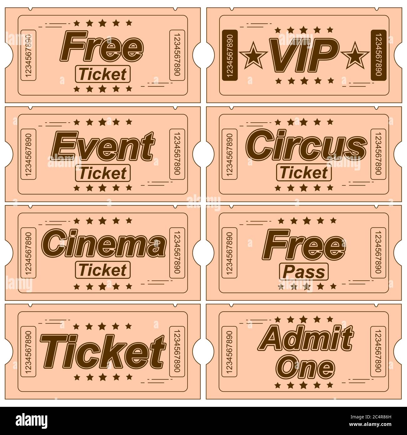 Illustration Of A Set Of Vintage Tickets With Various Objects Stock ...