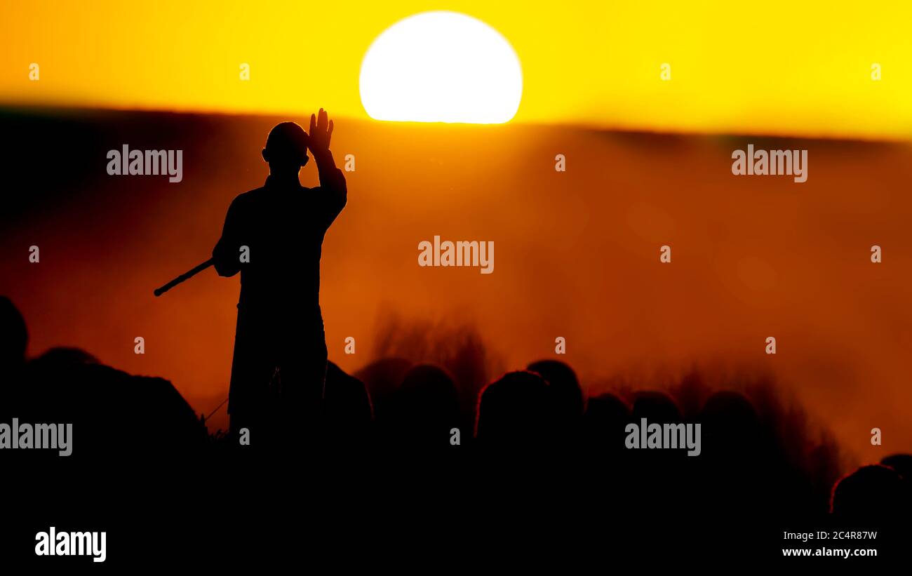 Sunset nature and shepherd. Sunset nature background. Sheeps and ...