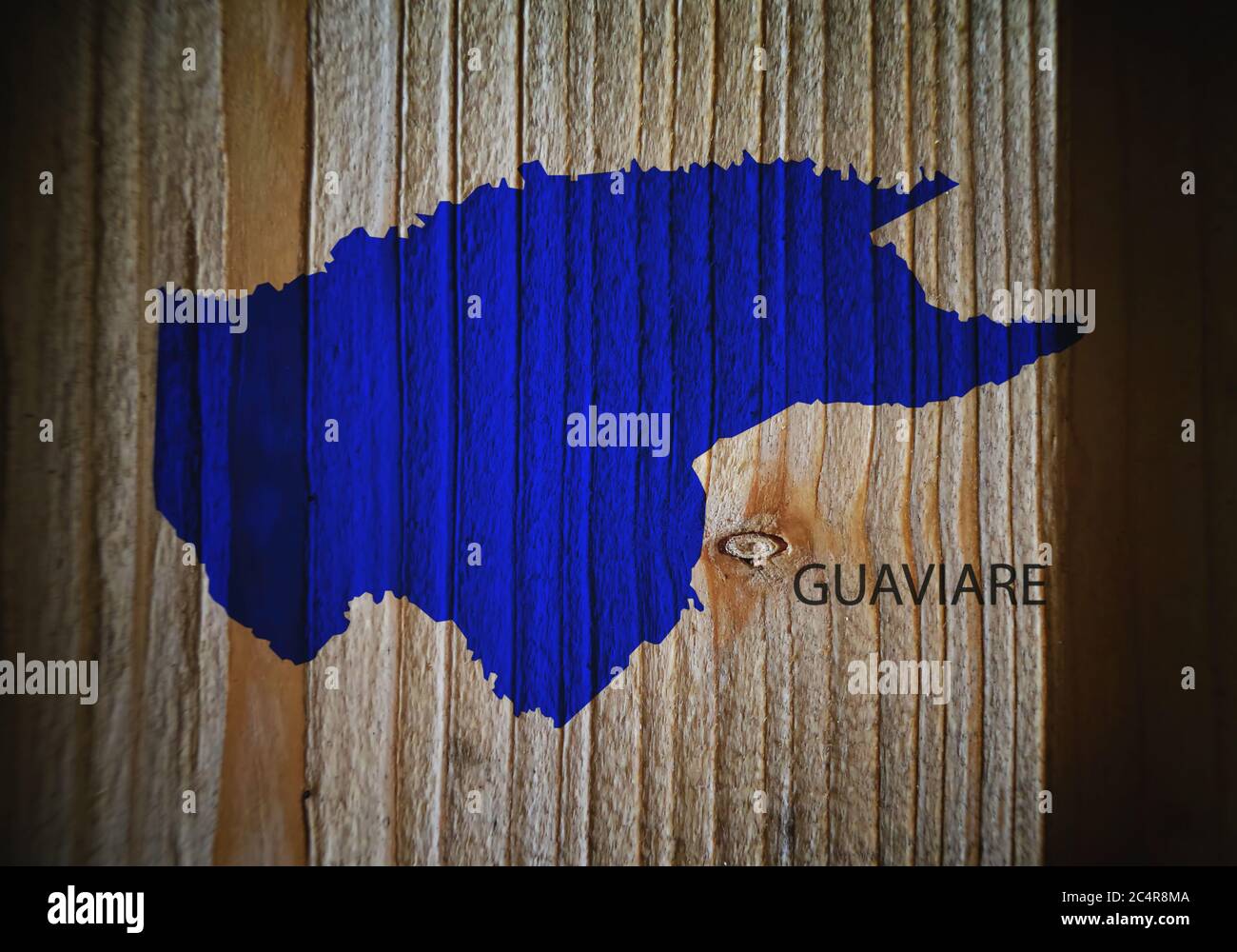 Map of Guaviare Department, Colombia, on wooden background, 3D ...