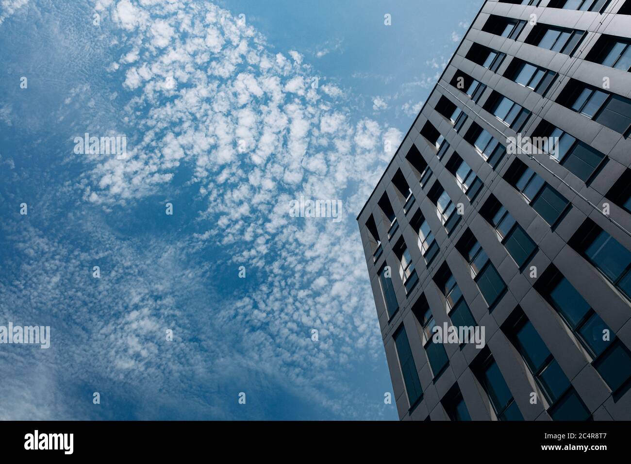 Beautiful low angle view of blue sky with light white clouds that ...