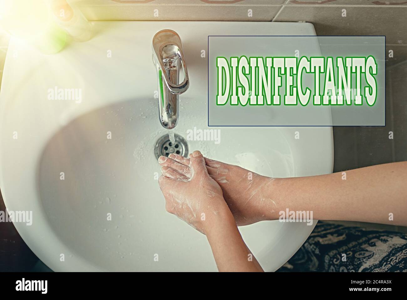 Writing note showing Disinfectants. Business concept for chemical that ...
