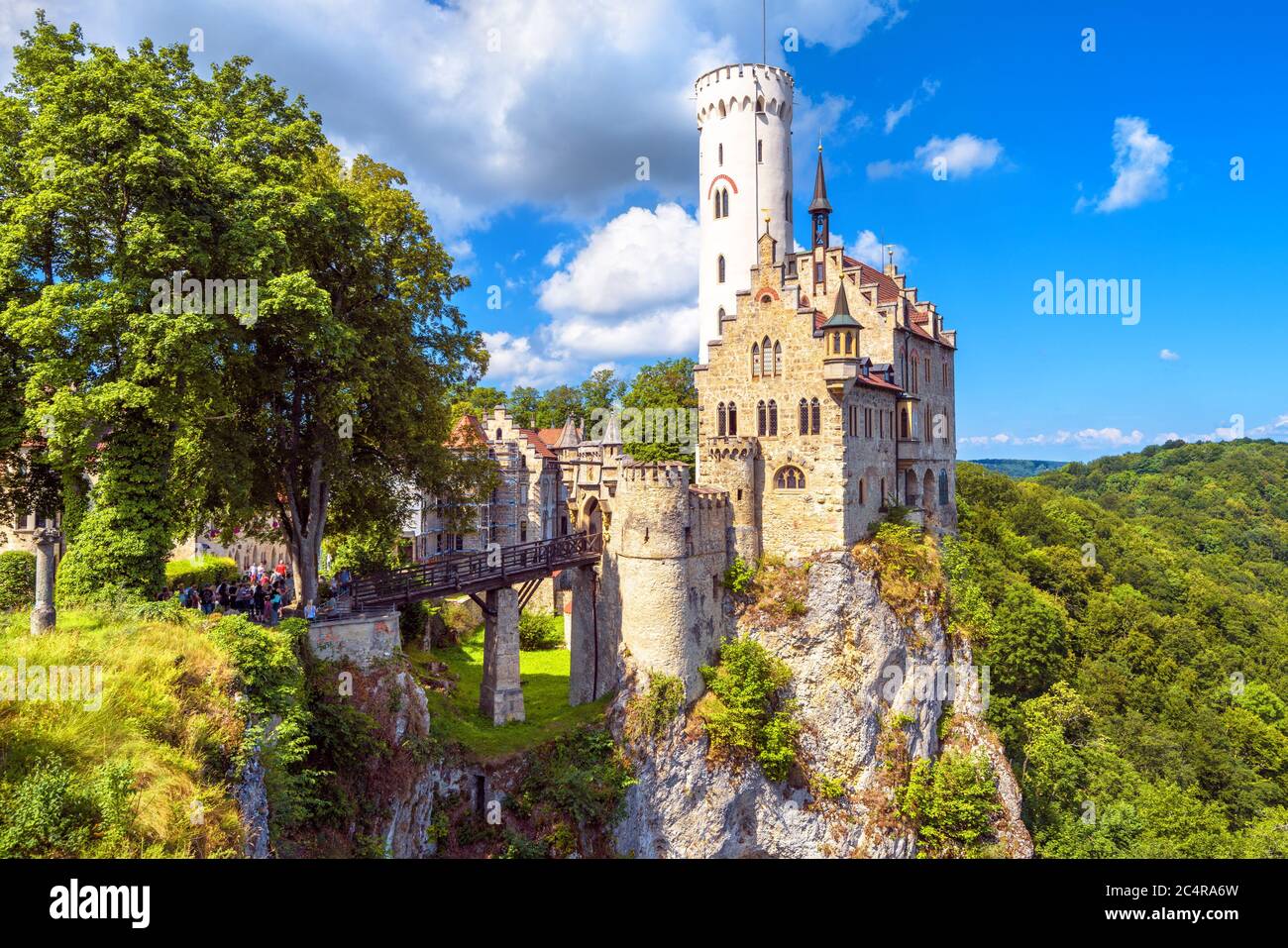 Lichtenstein Castle with high bridge, Germany. This scenic castle is a ...