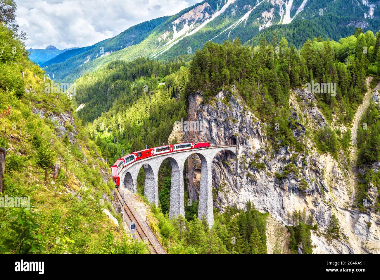 Landwasser Viaduct in summer, Filisur, Switzerland. It is landmark of ...