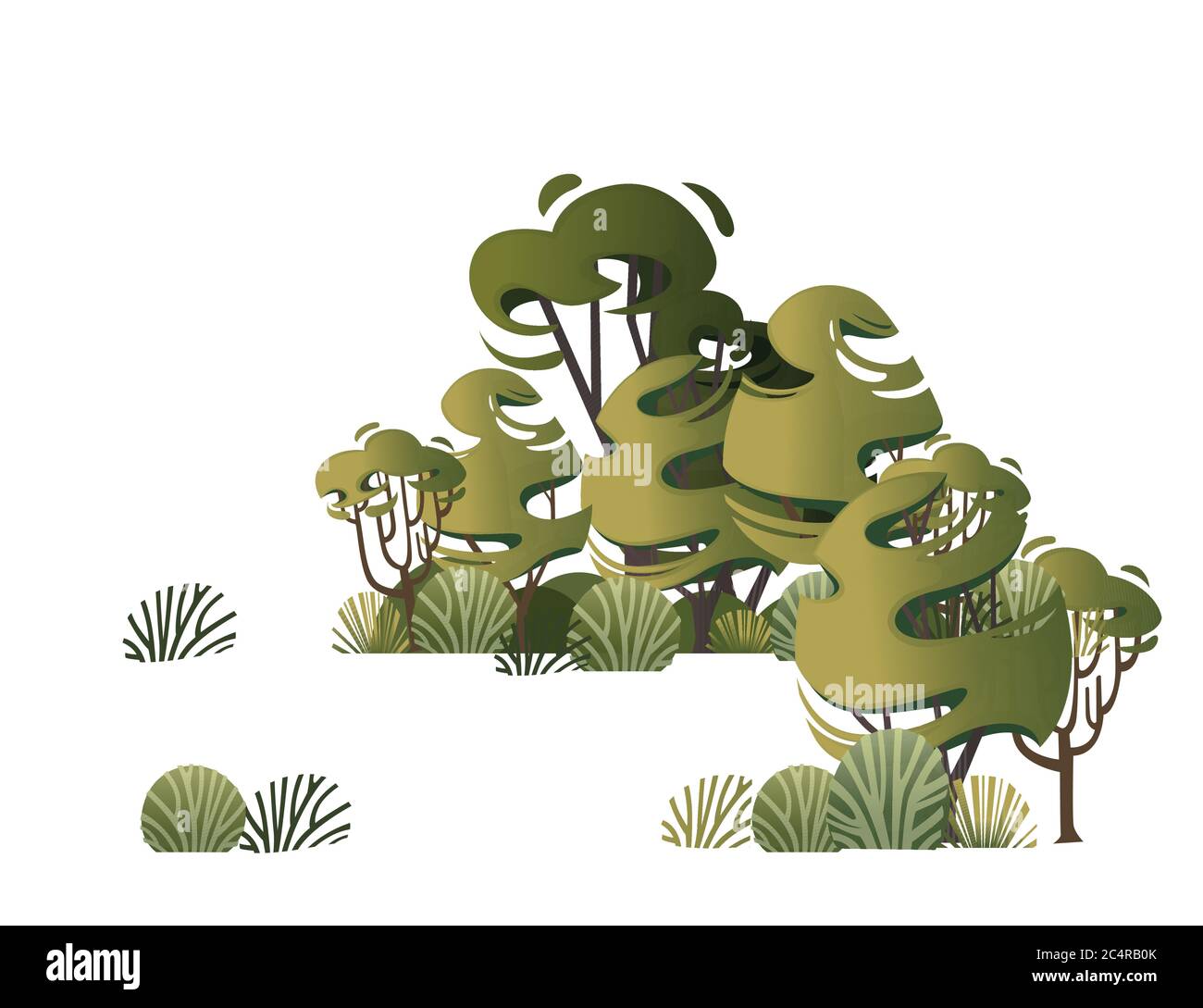 Green vegetation bushes grass and trees flat vector illustration on ...