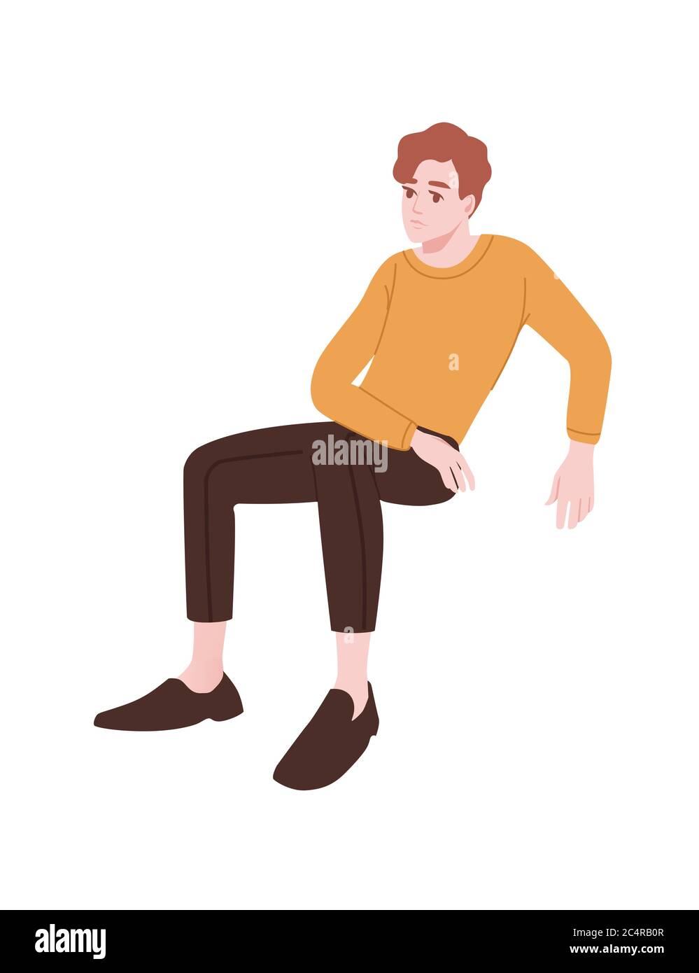 Cute young man in casual clothes in sitting pose fashion male model ...