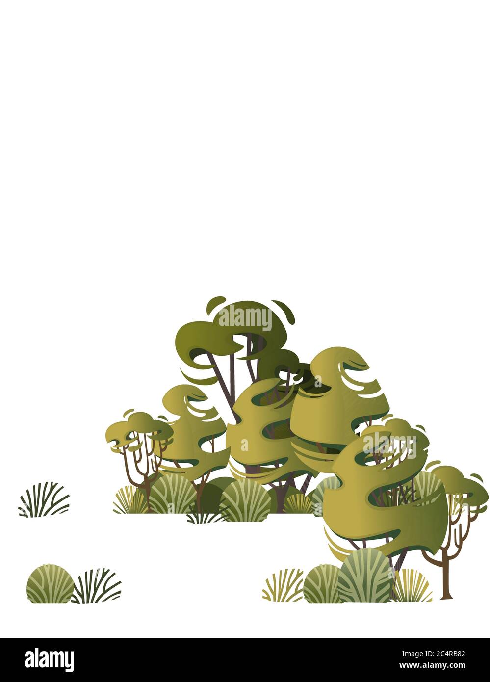 Green vegetation bushes grass and trees flat vector illustration on white background Stock ...