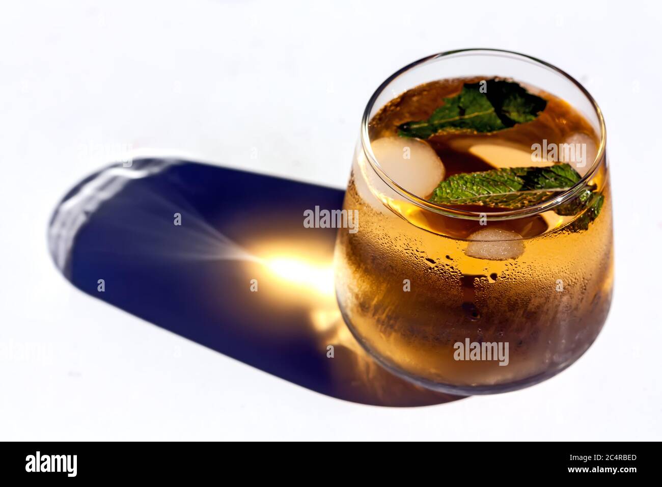 Iced summer drink. Two glasses of refreshing cold green tea with mint ...