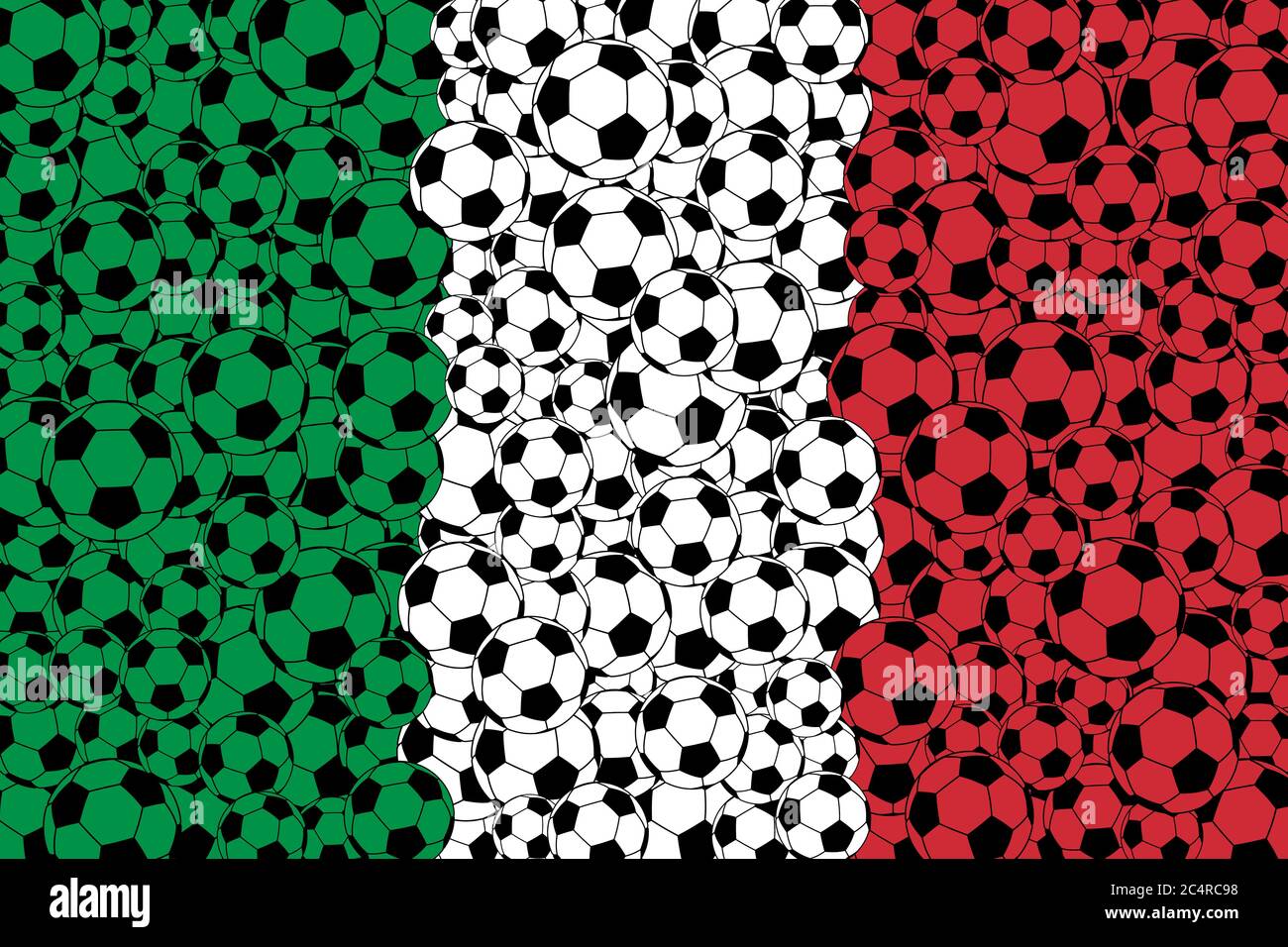 Italy flag, consisting of football balls in green, white and red colors ...