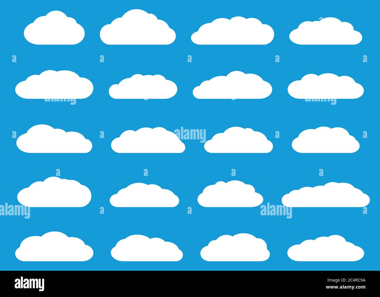 Set of white clouds in flat style on light blue background Stock Vector ...