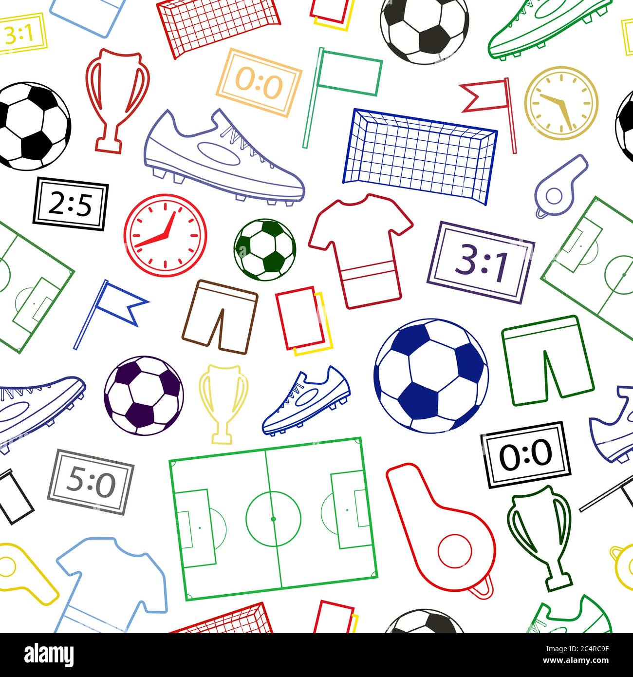 Seamless pattern of football symbols, colored on white Stock Vector ...