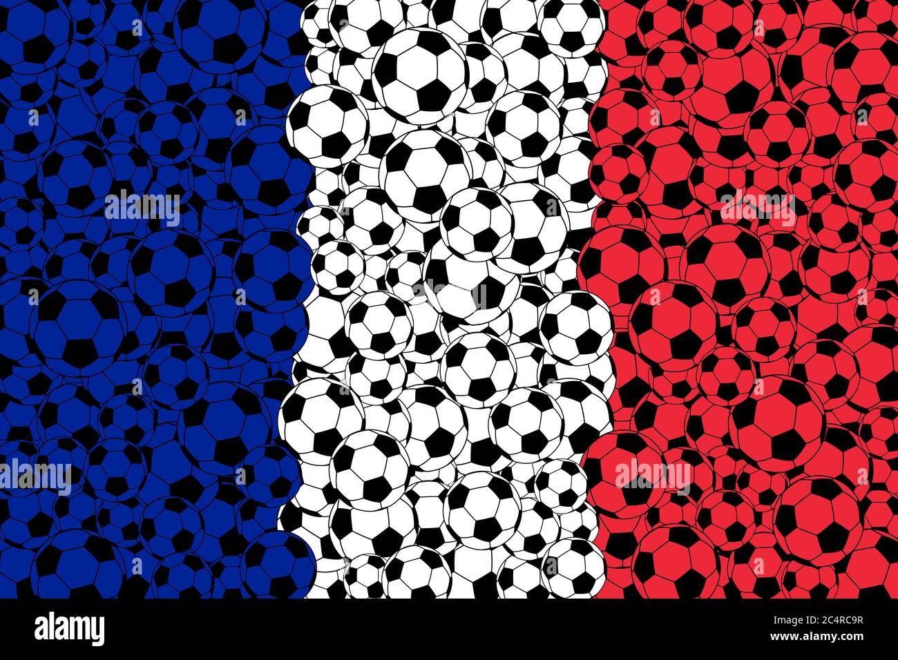 France flag, consisting of football balls in blue, white and red colors ...