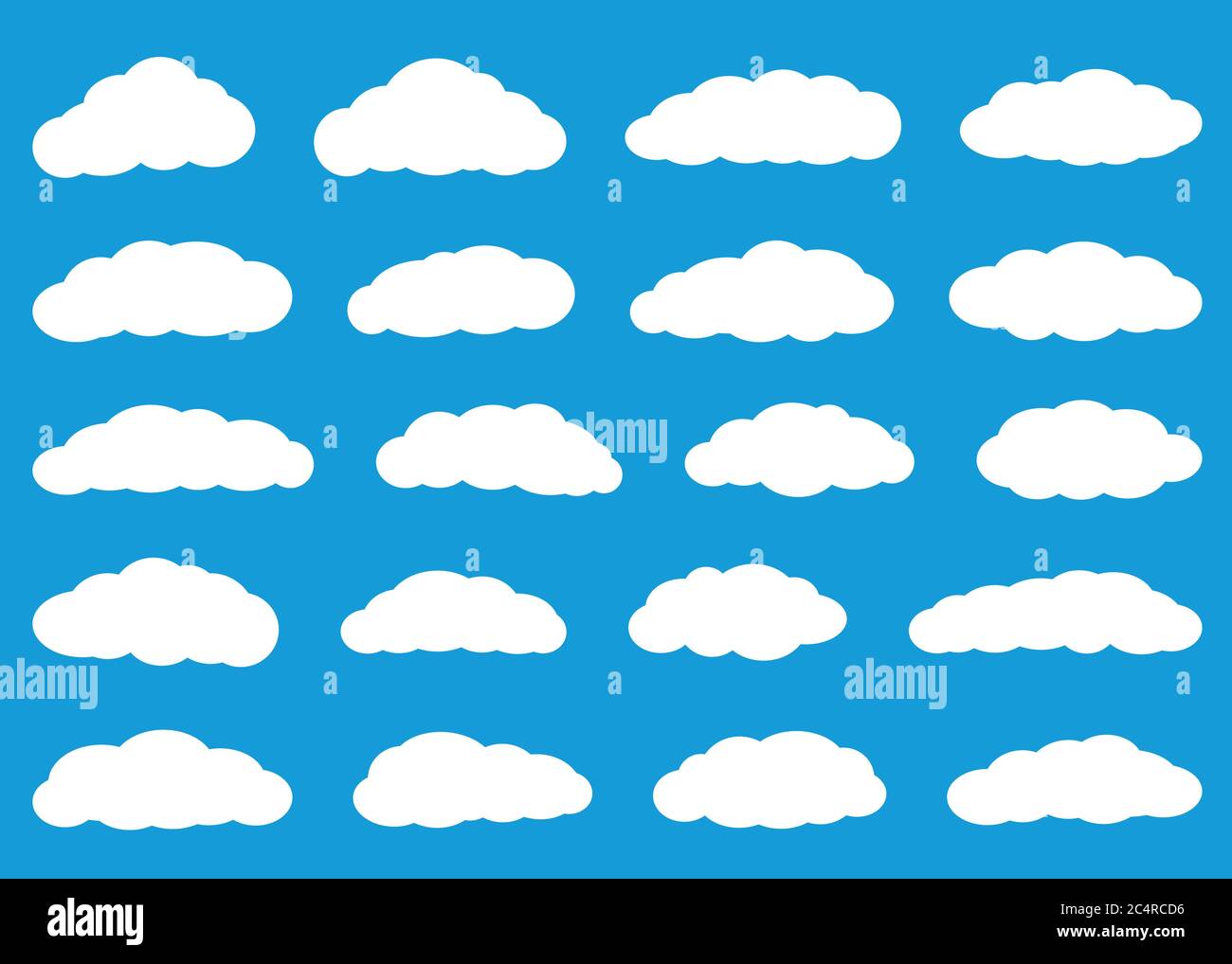 Set of white clouds in flat style on light blue background Stock Vector ...