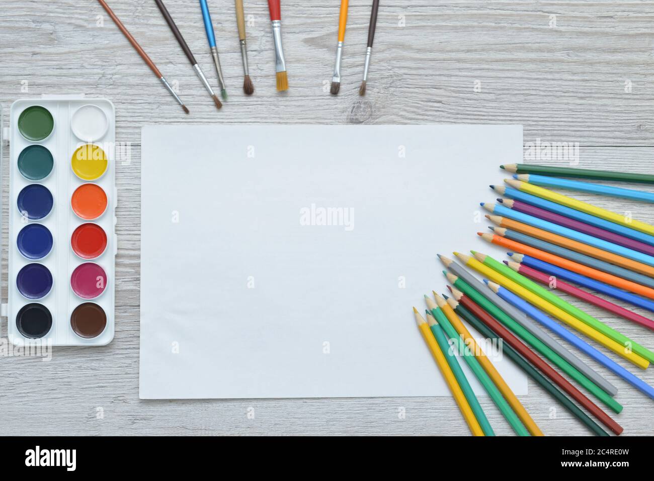 Tools for drawing, stationery, artist's workplace. Paint and pencils ...