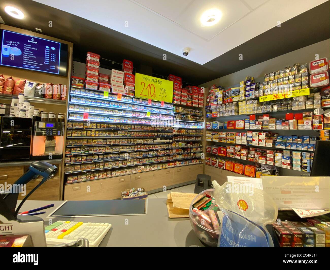 Kehl, Germany - Mar 5, 2020: Wide angle view of gas station counter in ...
