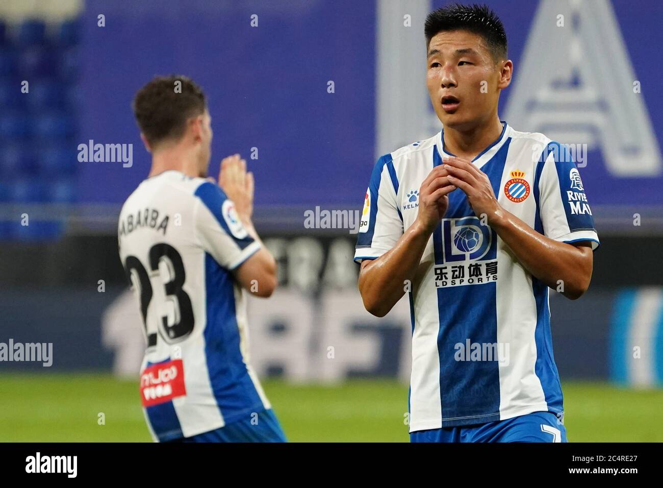 Barcelona, Spain. 28th June, 2020. Spanish La Liga soccer match Espanyol vs Real Madrid at RCDE ...