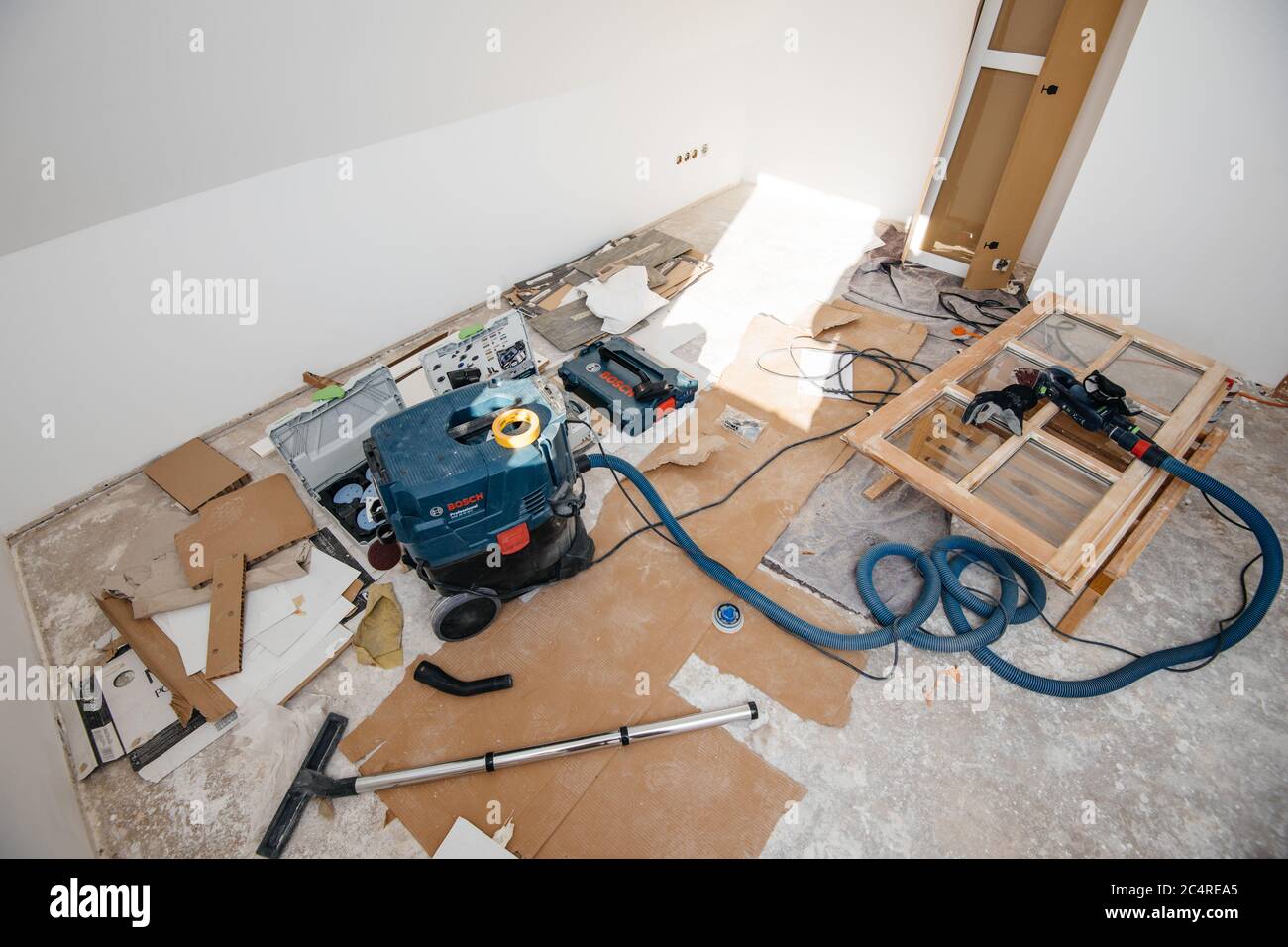 Paris, France - June 8, 2020: Overhead view of messy floor in large ...