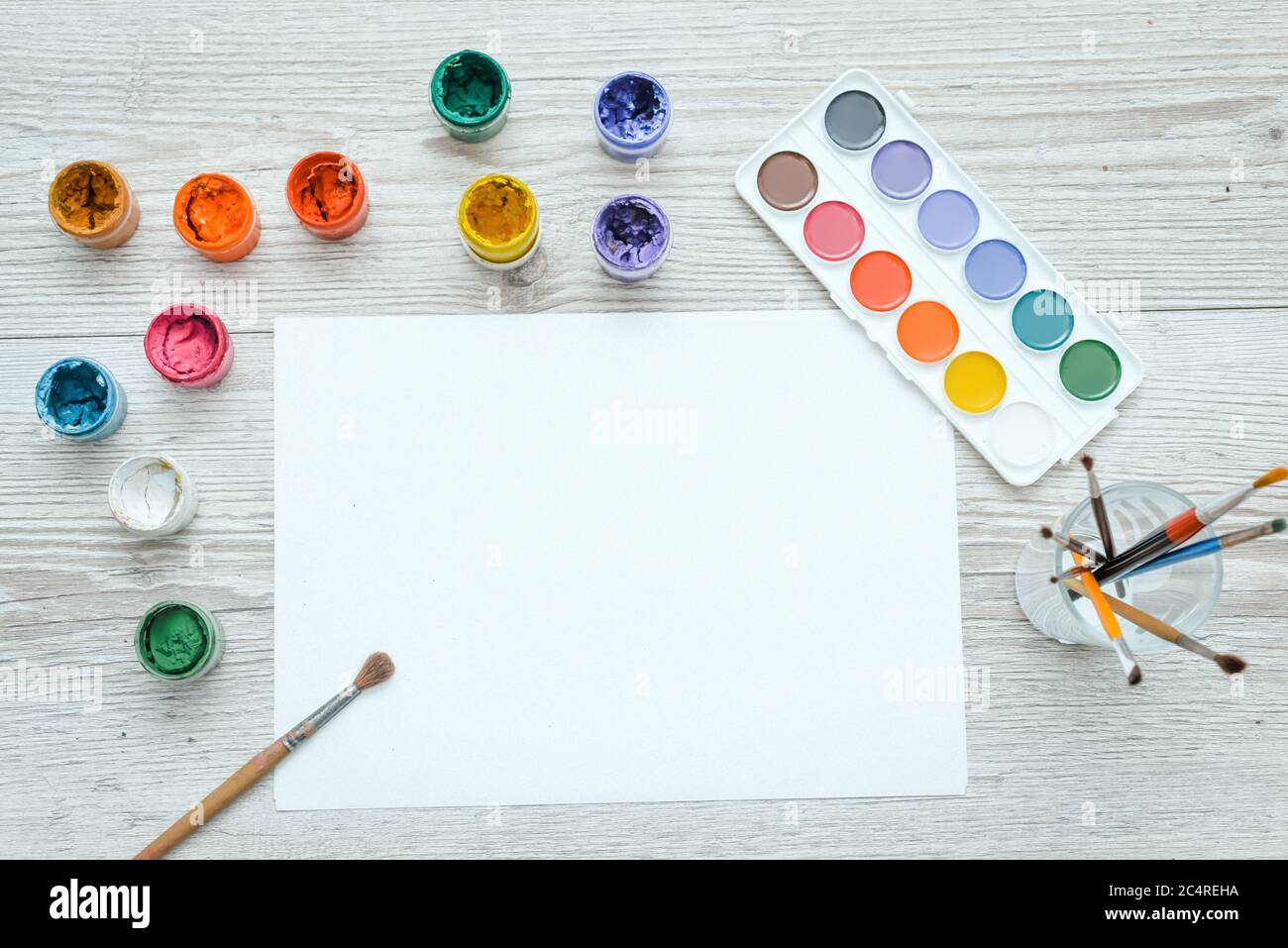 Tools for drawing, stationery, artist's workplace. Paint and pencils ...