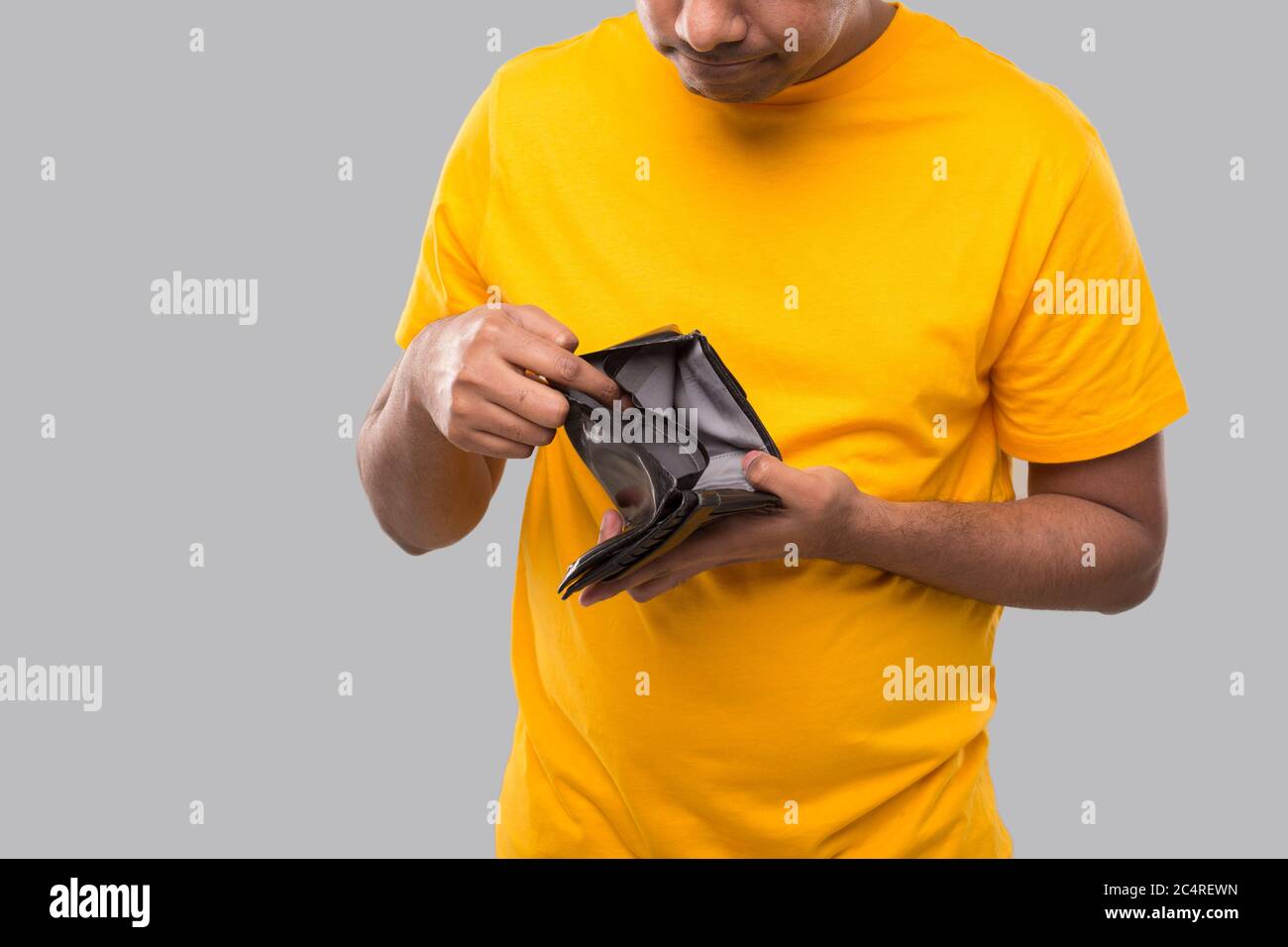 Man Watching Empty Wallet Close Up. No Money Concept. No Salary ...