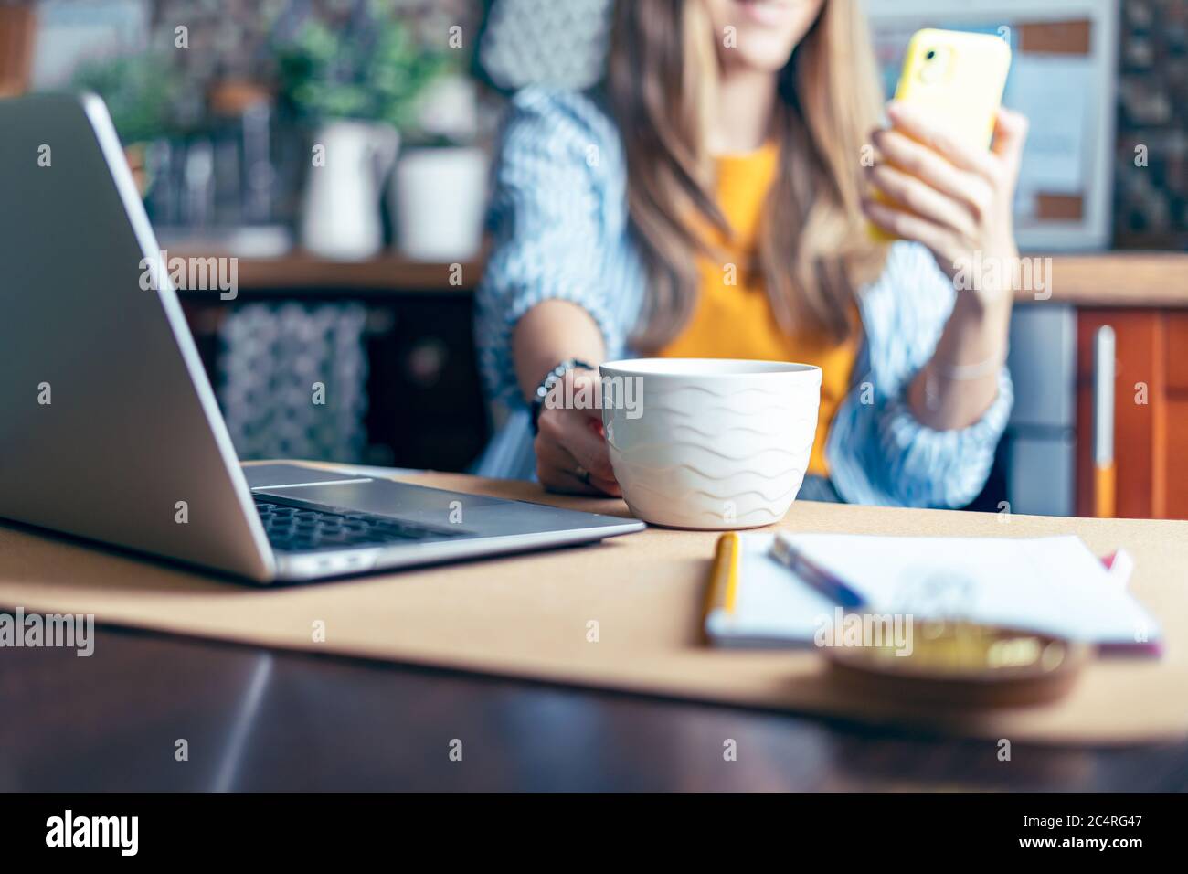 Business woman having a facetime video call. Happy and smiling girl ...