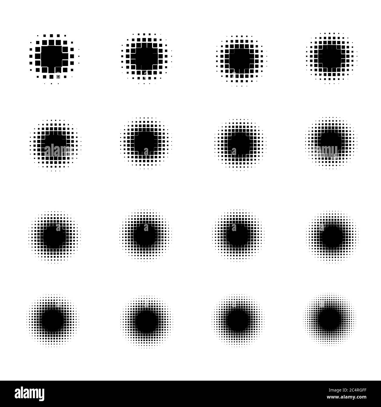 Set of Halftone squares isolated on white background.Collection of halftone effect dot patterns ...