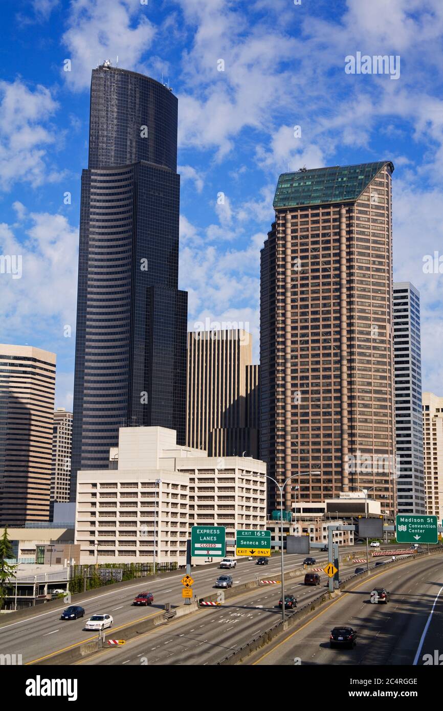 Interstate 5 & Seattle Skyline, Seattle, Washington State, USA Stock ...
