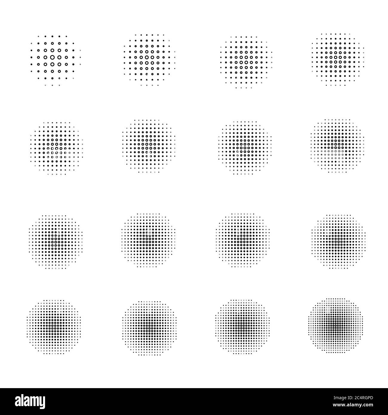 Set of Halftone circles isolated on white background.Collection of ...