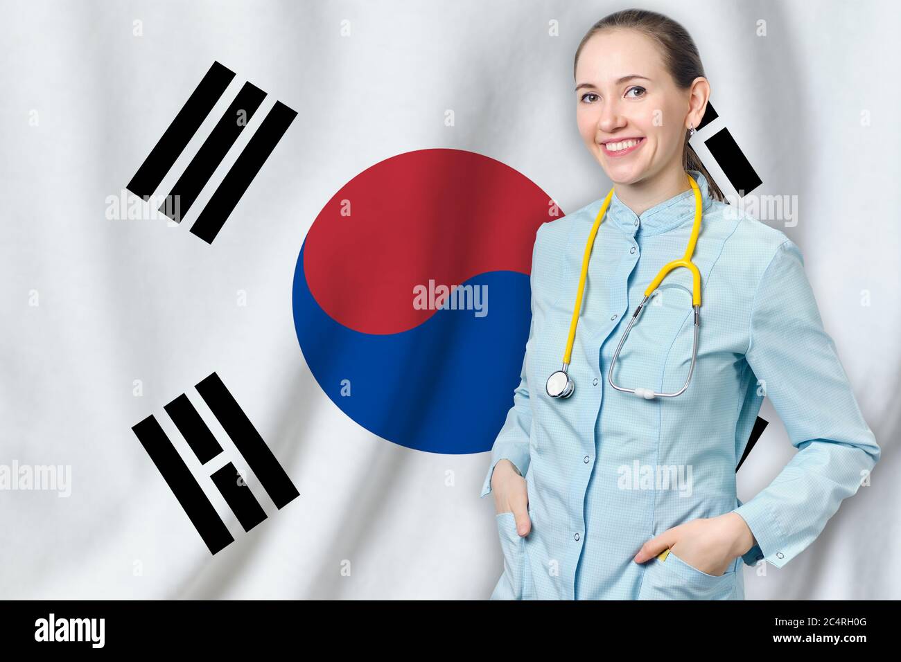 South Korea healthcare concept with doctor on flag background. Medical ...