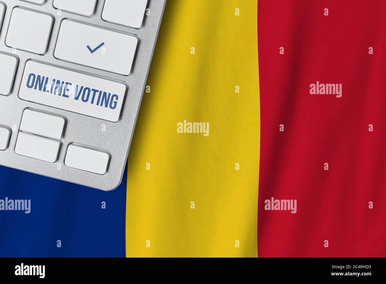 Online voting concept in Romania. Keyboard near country flag Stock ...