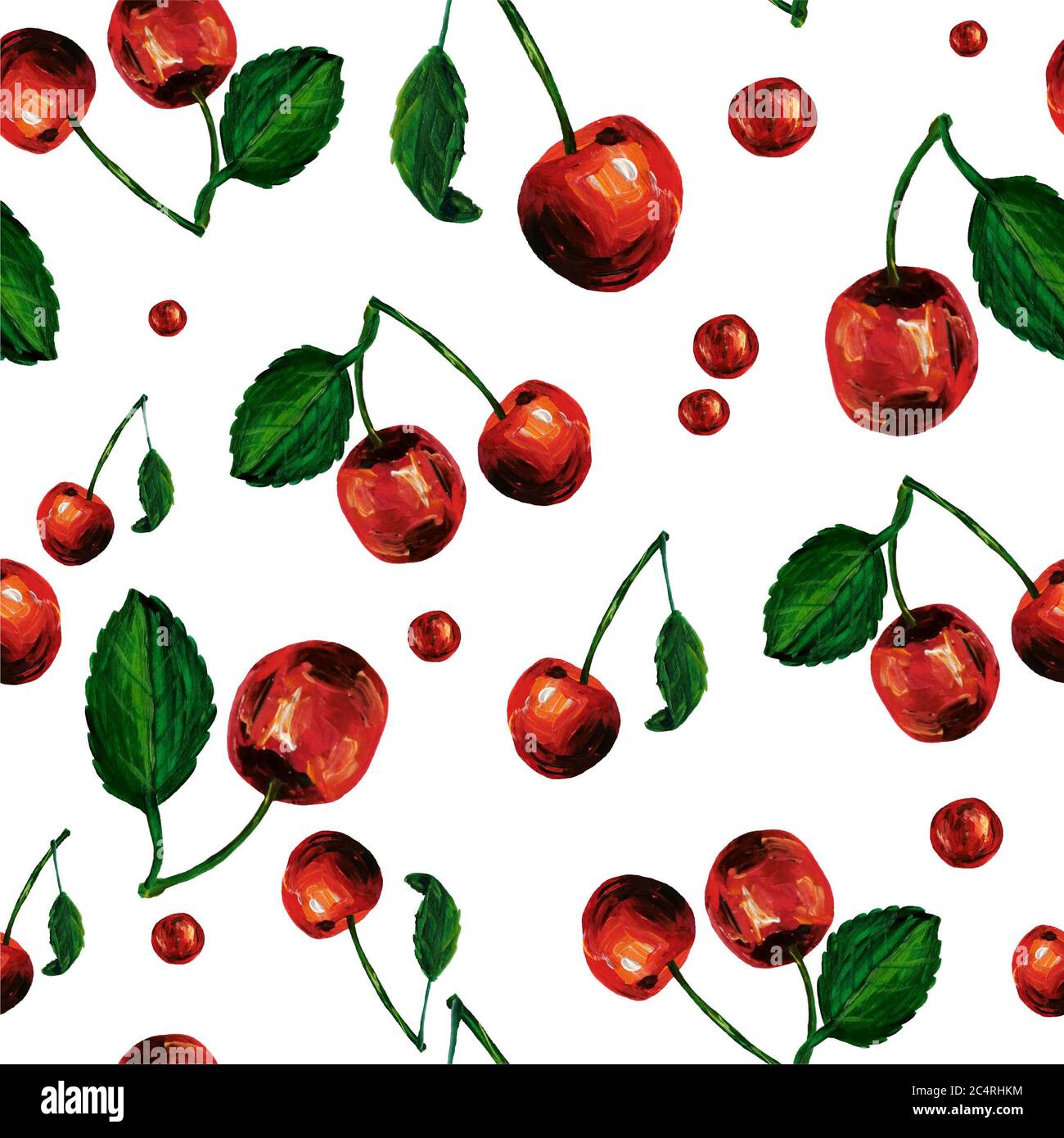 seamless red juicy cherry pattern on white background Stock Photo - Alamy