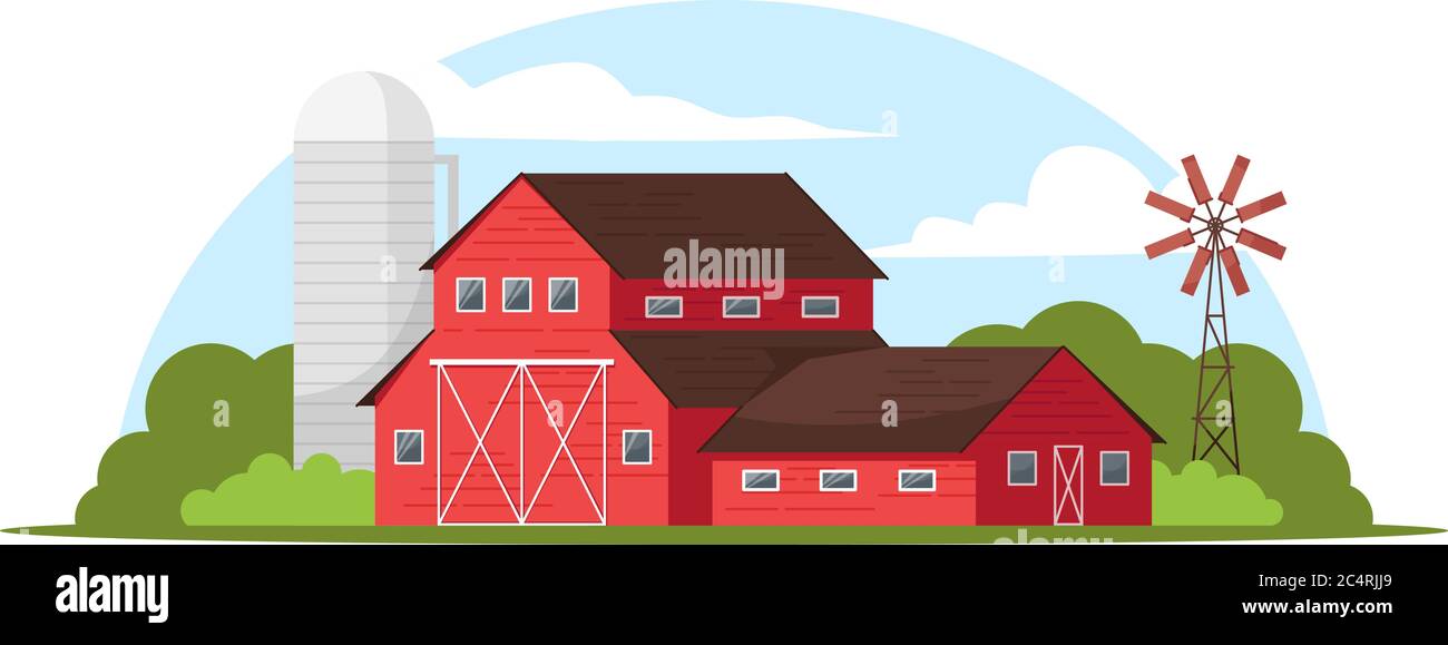 Classic red farmhouse semi flat vector illustration Stock Vector Image ...