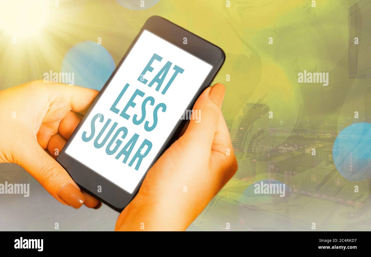 Handwriting text Eat Less Sugar. Conceptual photo reducing sugar intake ...