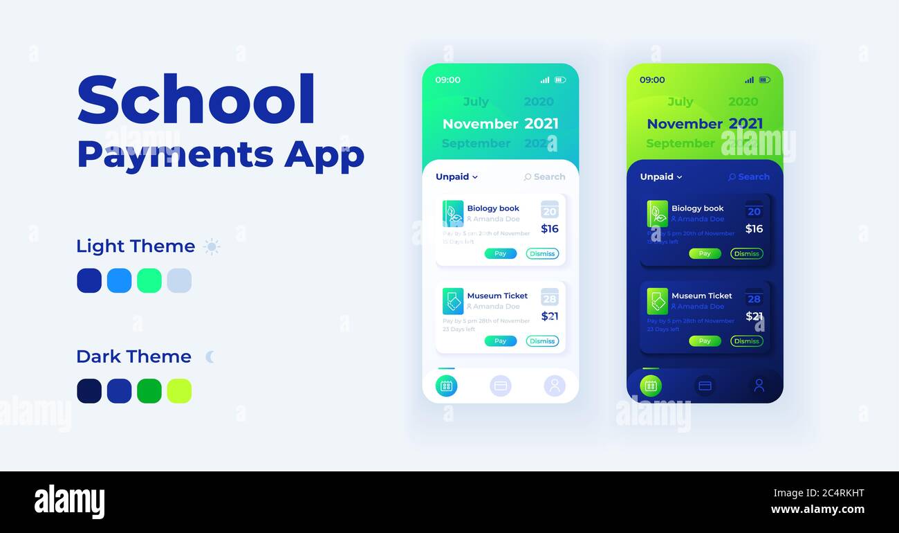 School payments app cartoon smartphone interface vector templates set ...